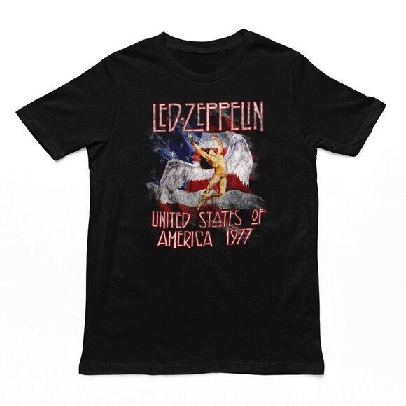 led zeppelin | Shirts | Led Zeppelin Usa 77 With Flag Mens Tshirt Black ...